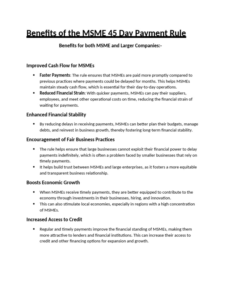 Benefits of The MSME 45 Day Payment Rule | PDF | Small And Medium Sized ...