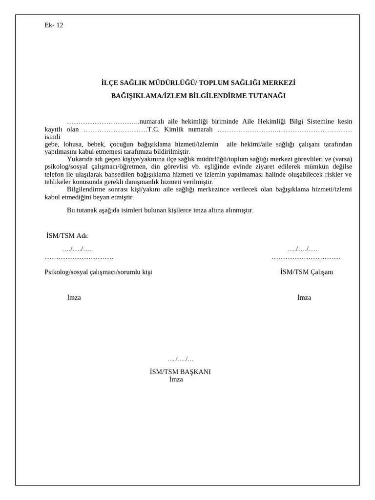 Ek-12 Bagisiklama - Izlem Bilgilendirme Tutanagi | PDF