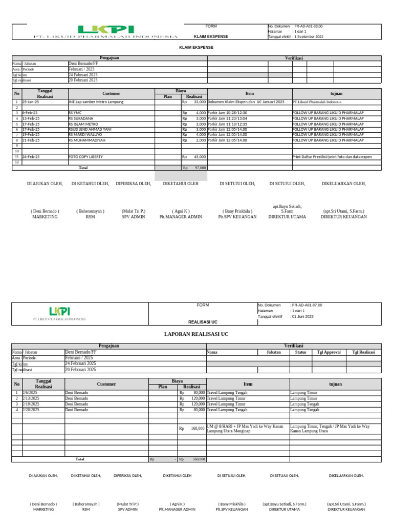 Form Realisasi Dana Uc Deni Bernado | PDF