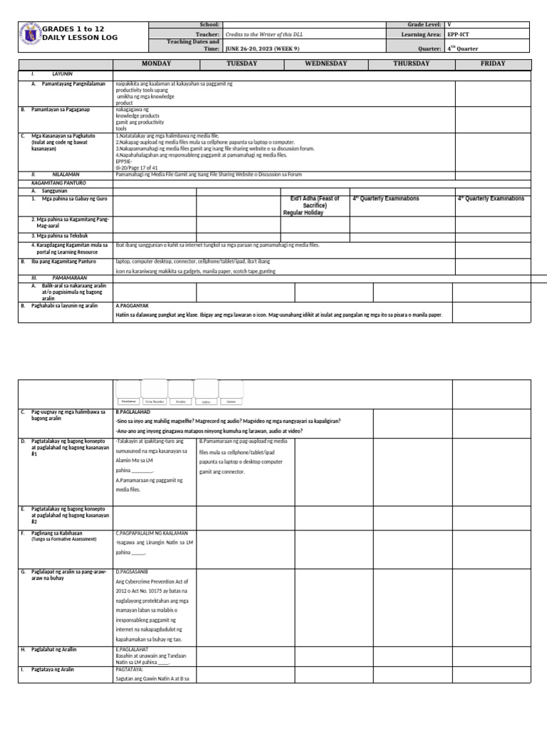 Grade 5 DLL EPP 5 Q4 Week 9 | PDF
