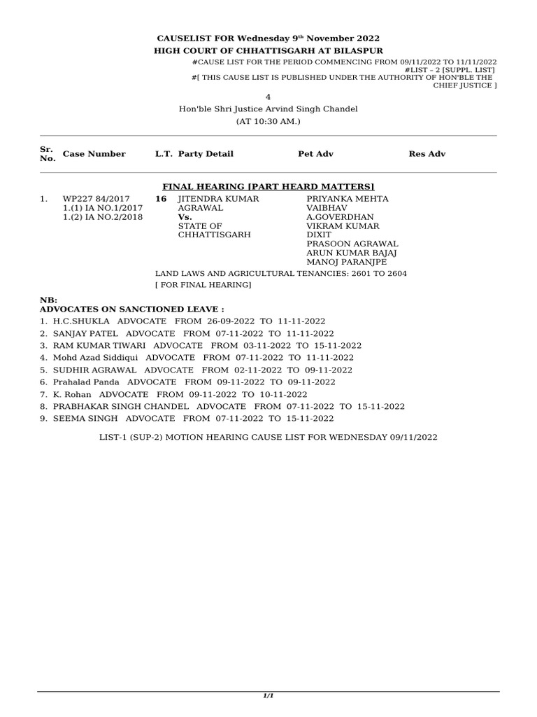 Display Causelist | PDF