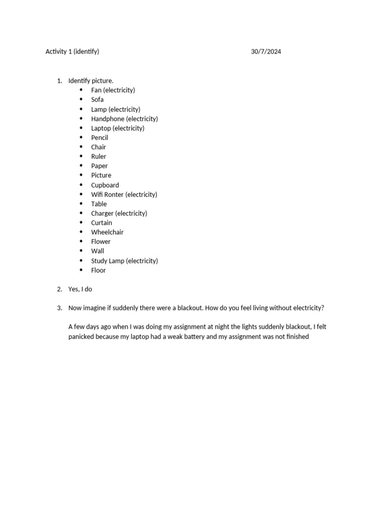 Importance Of Electricity Activities Pdf