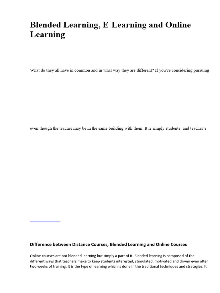 Understanding Blended, E-Learning, and Online Learning | PDF ...