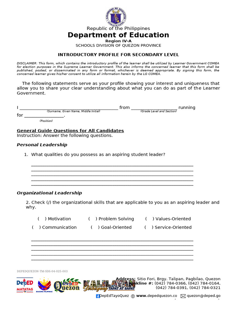 5b. Introductory Profile Secondary | PDF | Behavior Modification ...