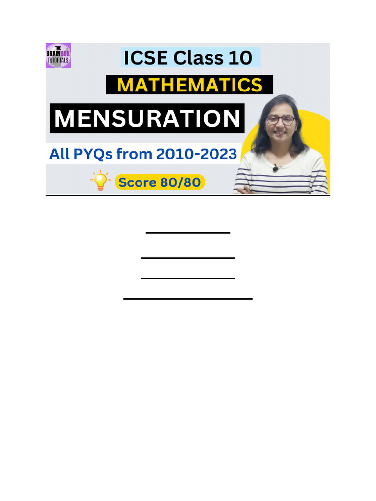 ICSE Class 10 Mensuration PYQs 2010-2023 | PDF | Sphere | Classical ...