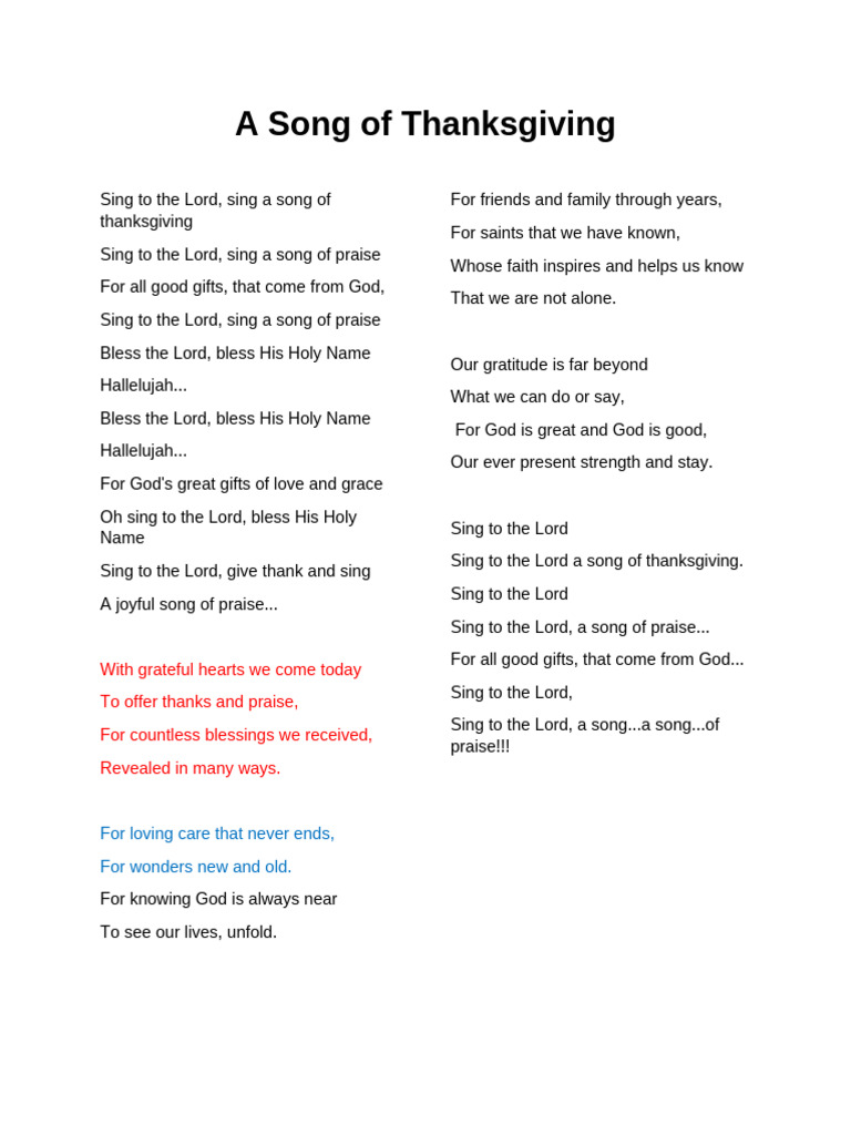 A Song of Thanksgiving | PDF