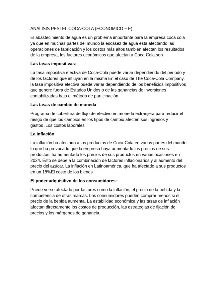 Análisis PESTEL de Coca-Cola: Económico | PDF