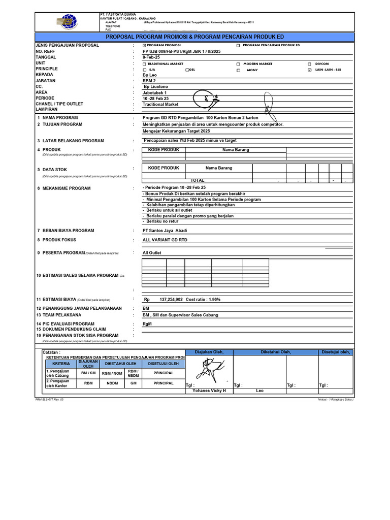 SURAT 009 RGM JBK 1 - PROGRAM GD RTD PENGAMBILAN 100 KTN BONUS 2 KTN-signed | PDF