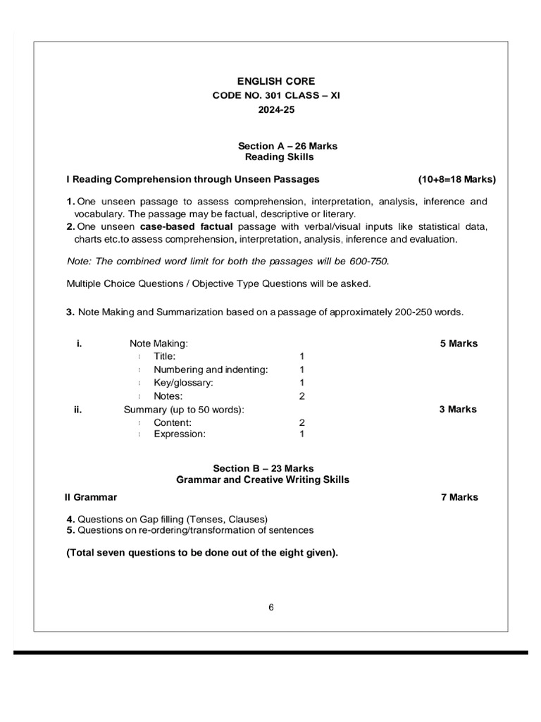 English Core Paper Pattern | PDF
