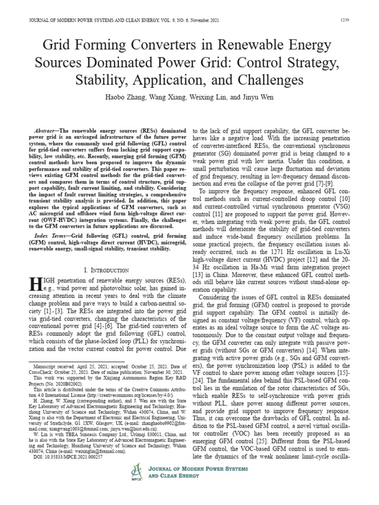 Grid Forming Converters in Renewable Energy Sources Dominated Power Grid Control Strategy ...