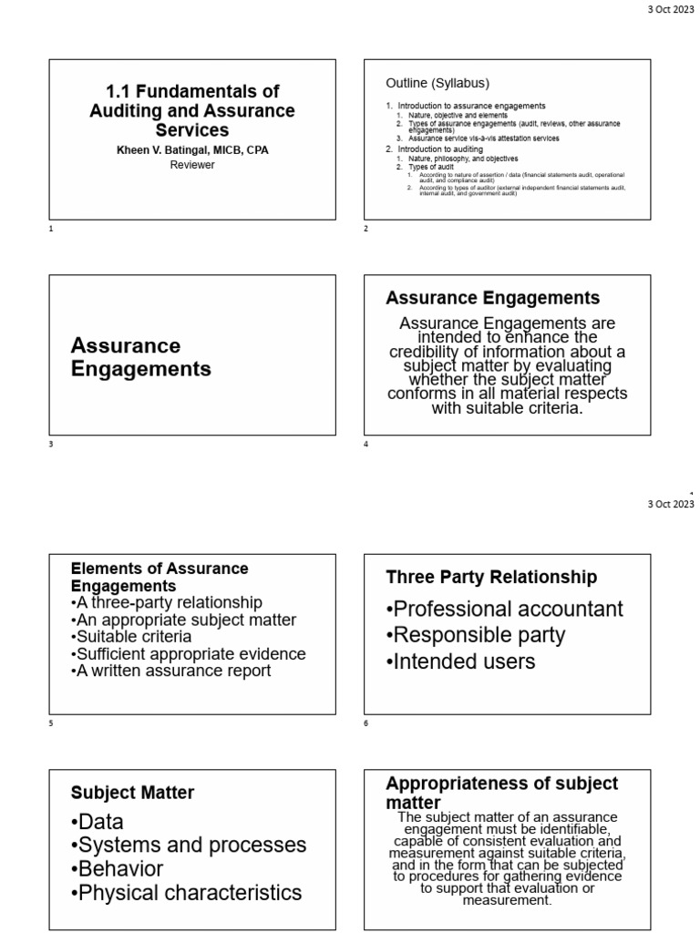 Auditing and Assurance Services Overview | PDF | Audit | Internal Control