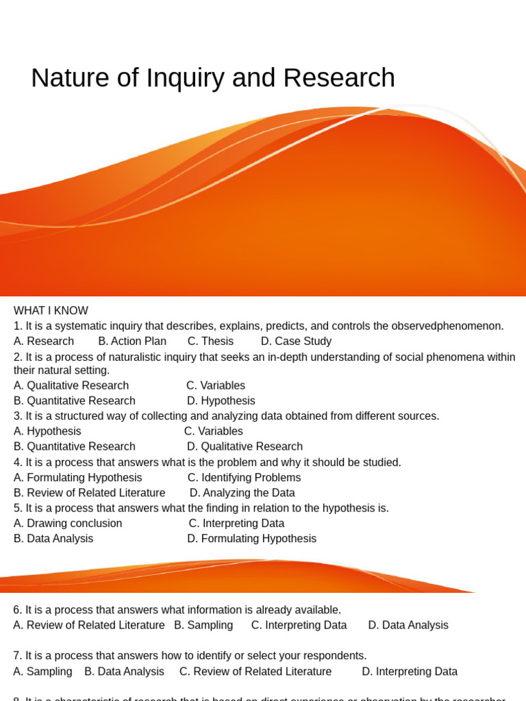 Nature of Inquiry and Research - 024653 | PDF | Data Analysis | Quantitative Research