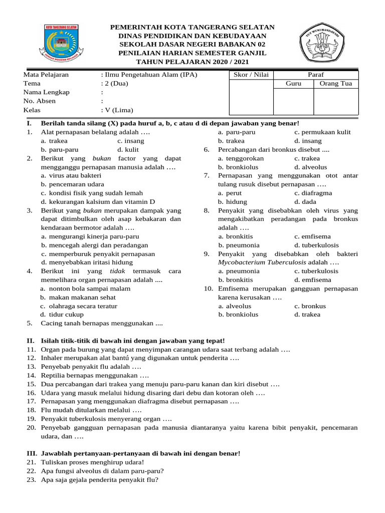 PH IPA T 2 Kelas V Semester 1 | PDF