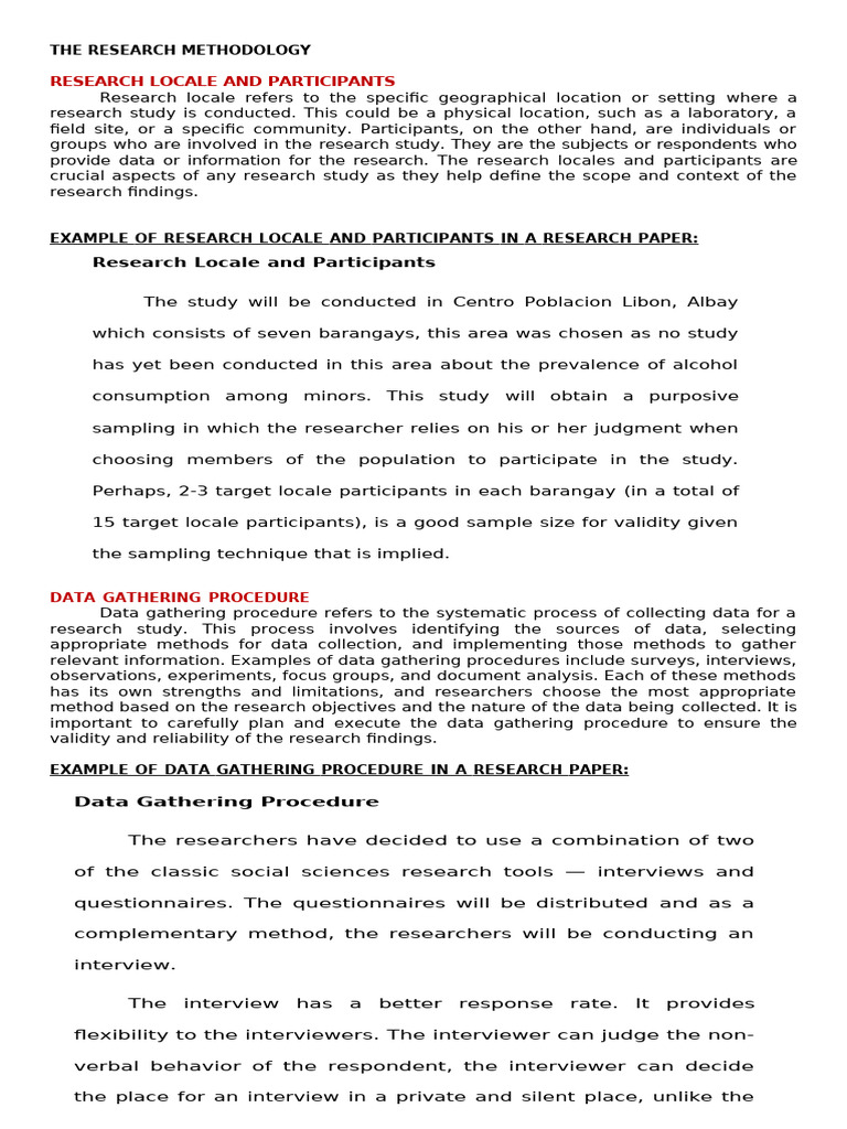 Research Locale and Data Gathering Methods | PDF | Data Analysis ...