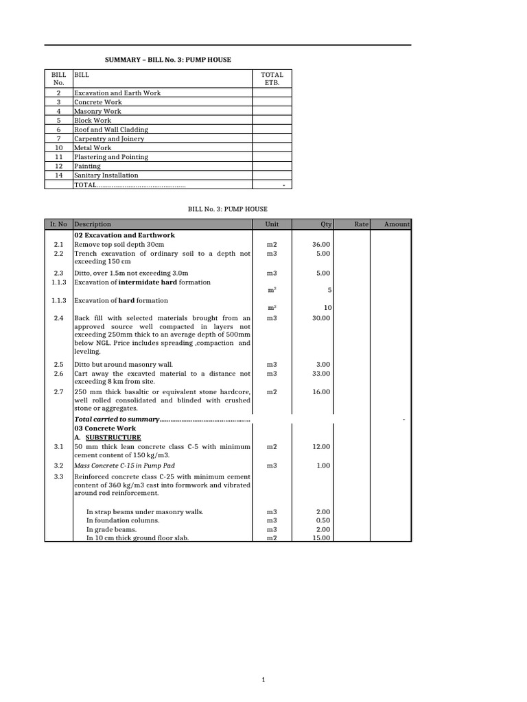 Pump BOQ | PDF | Concrete | Masonry