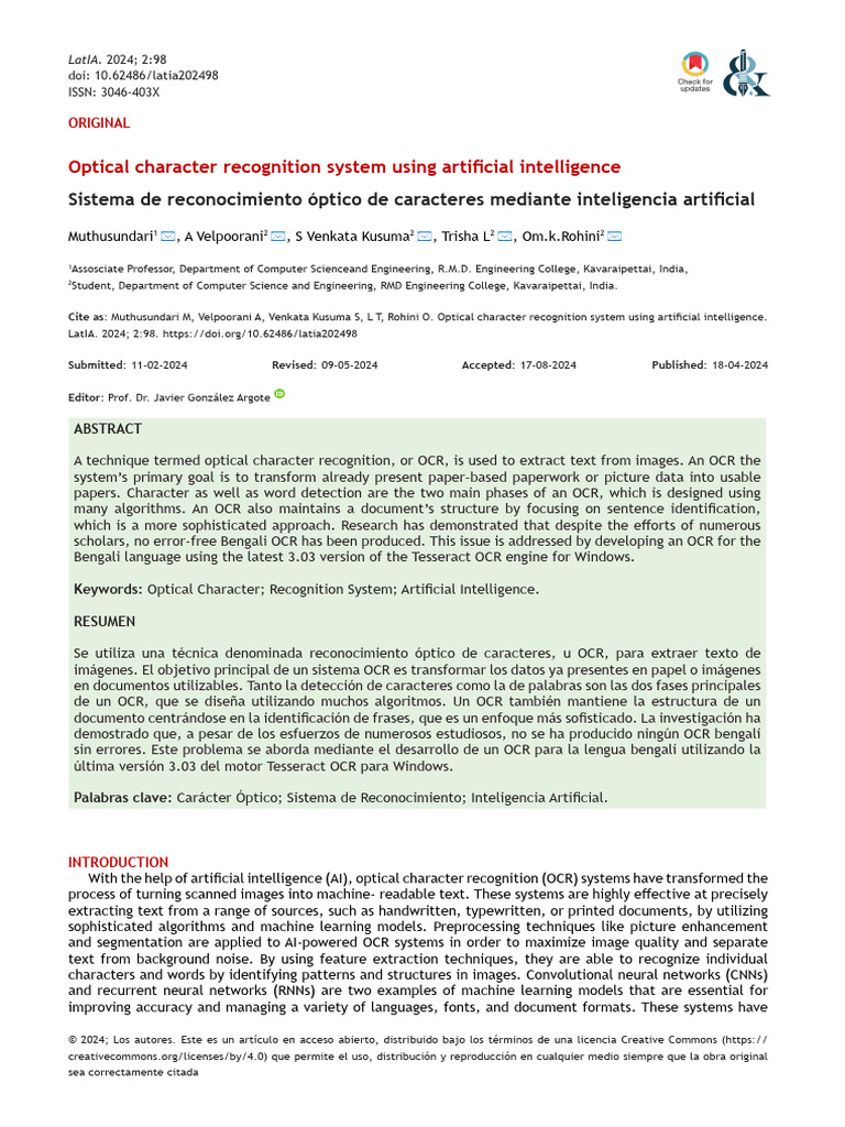Optical Character Recognition System Using Artific | PDF | Optical Character Recognition ...