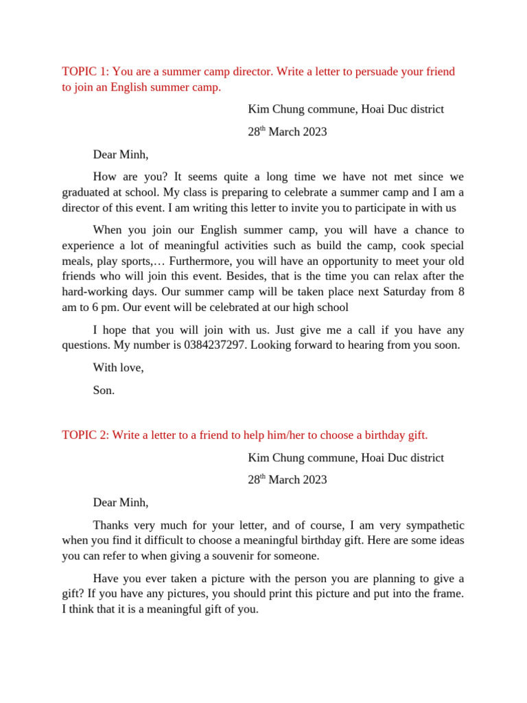 Writing - part 1 - Letters - các đề mẫu | PDF