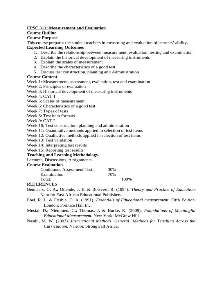 Epsc 311 Measurement and Evaluation-1 | PDF | Educational Assessment ...
