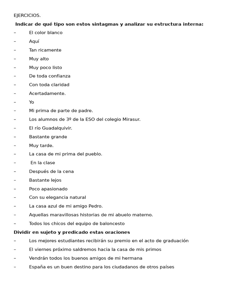 tipos de sintagmas ejerc | PDF