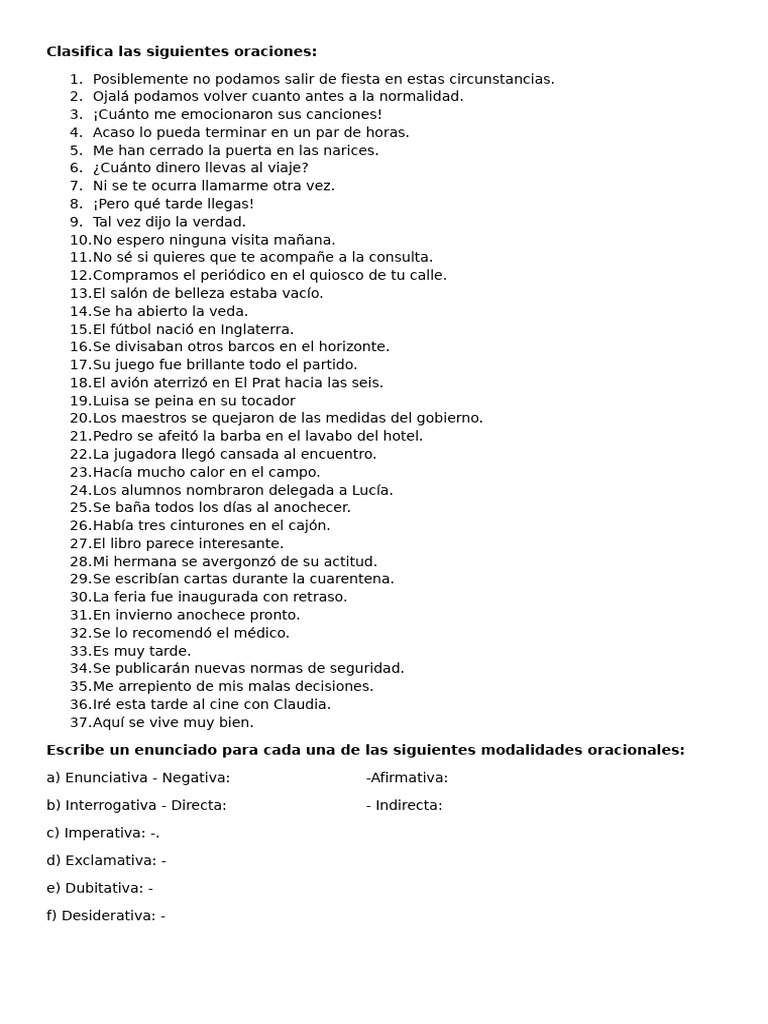 Clasificación de Oraciones en Español | PDF
