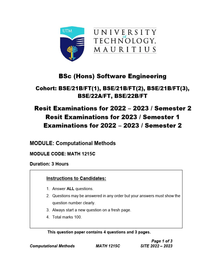 MATH1215C Computational Methods | PDF | Mathematical Concepts ...