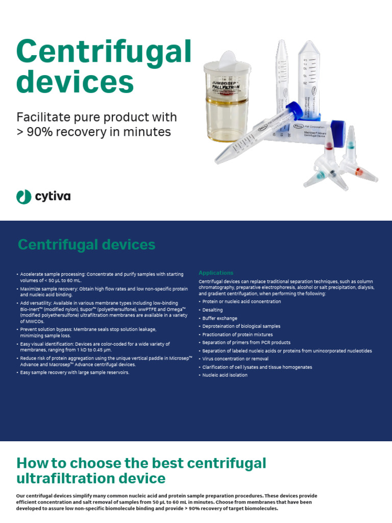 BR Centrifugal Devices Pall Laboratory CY43629 v8 | PDF | Membrane | Base Pair