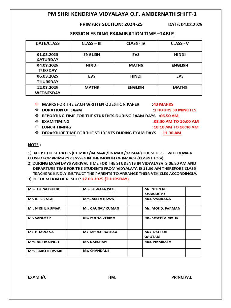 S.E. Exam Time-Table 2024-25 | PDF