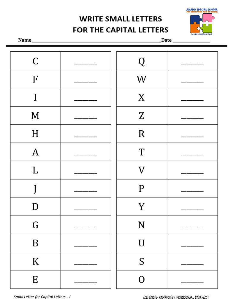 Small Letters for Capital Letters Worksheet | PDF