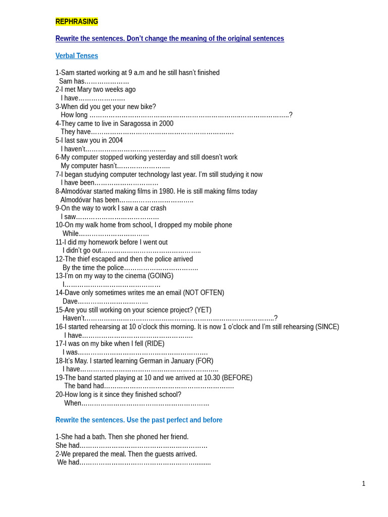 Exercises Rephrasing PDF Free | PDF | Linguistics