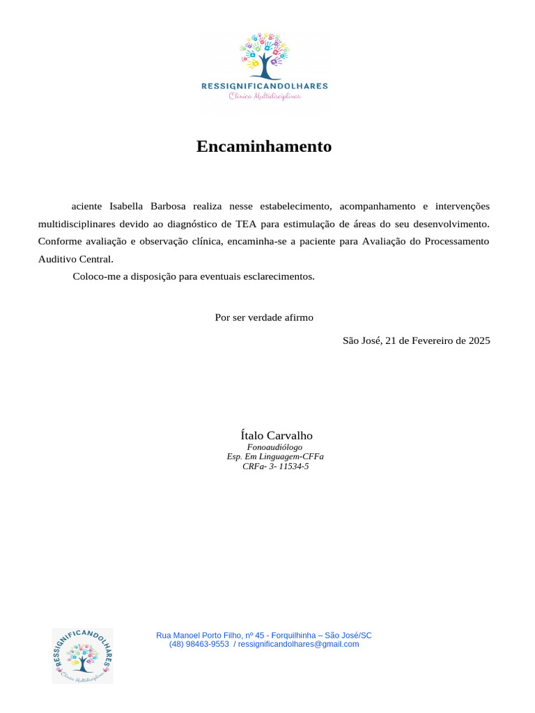 Encaminhamento para Avaliação Auditiva TEA | PDF