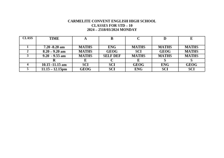 Time Table STD X | PDF