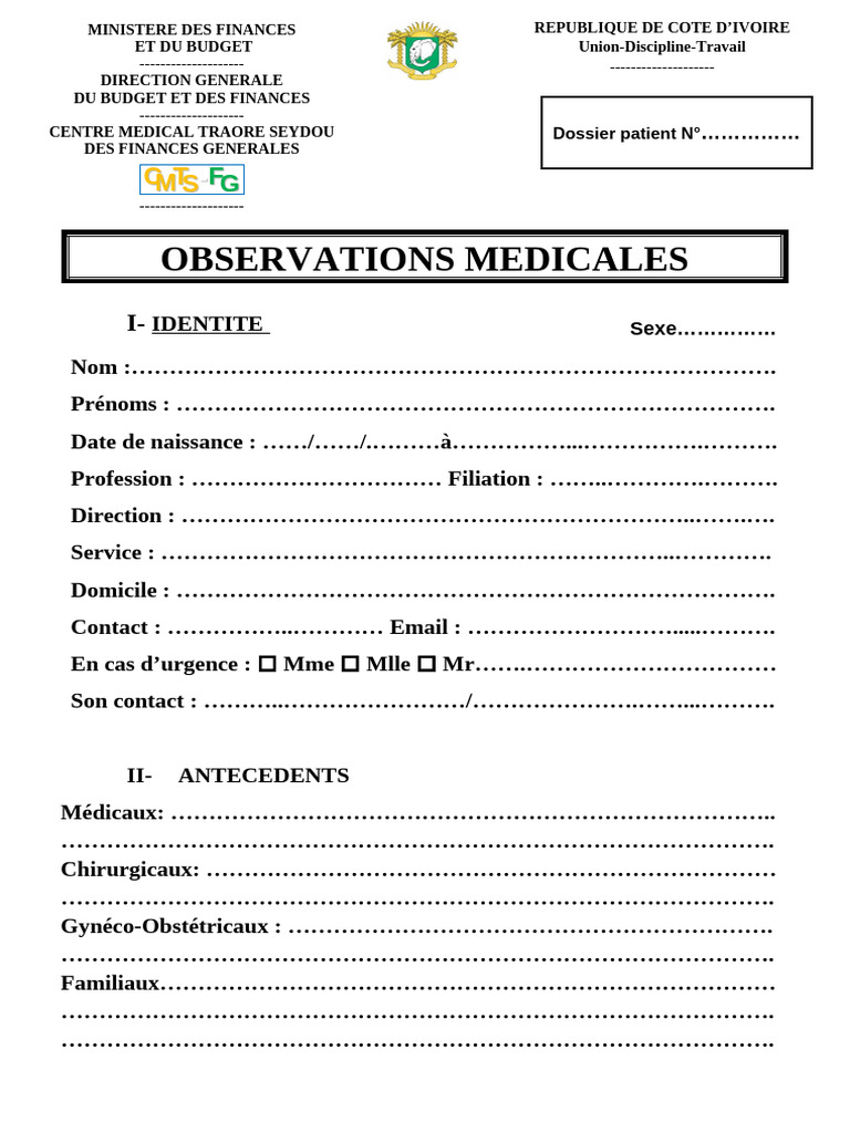 Fiche D Observations Medicale Page 1 | PDF