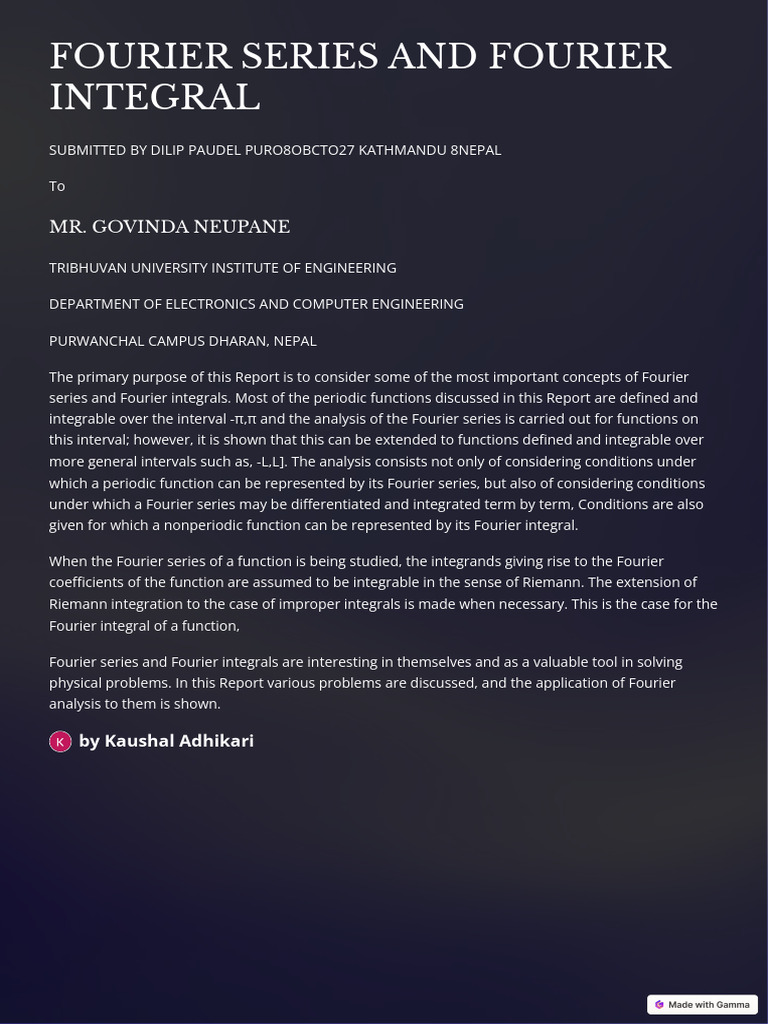 Fourier Series and Fourier Integral | PDF | Fourier Series | Integral