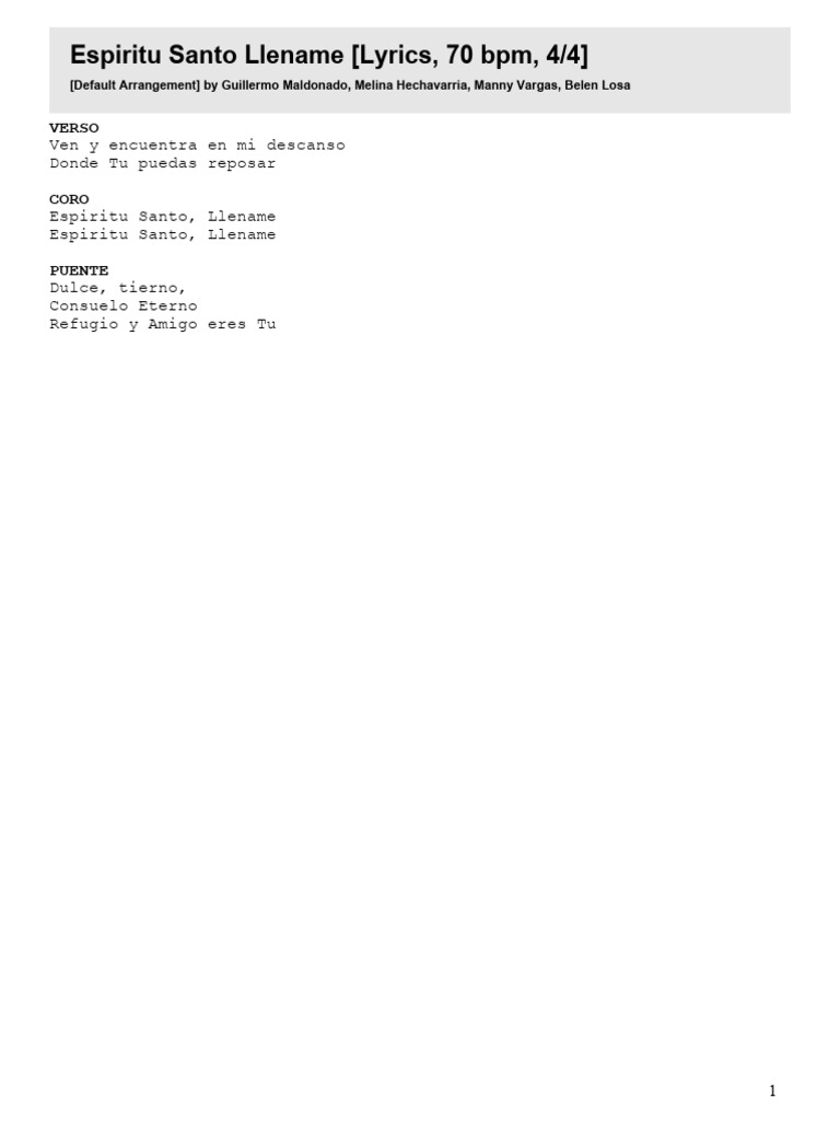 Espíritu Santo, Lléname - Letra | PDF