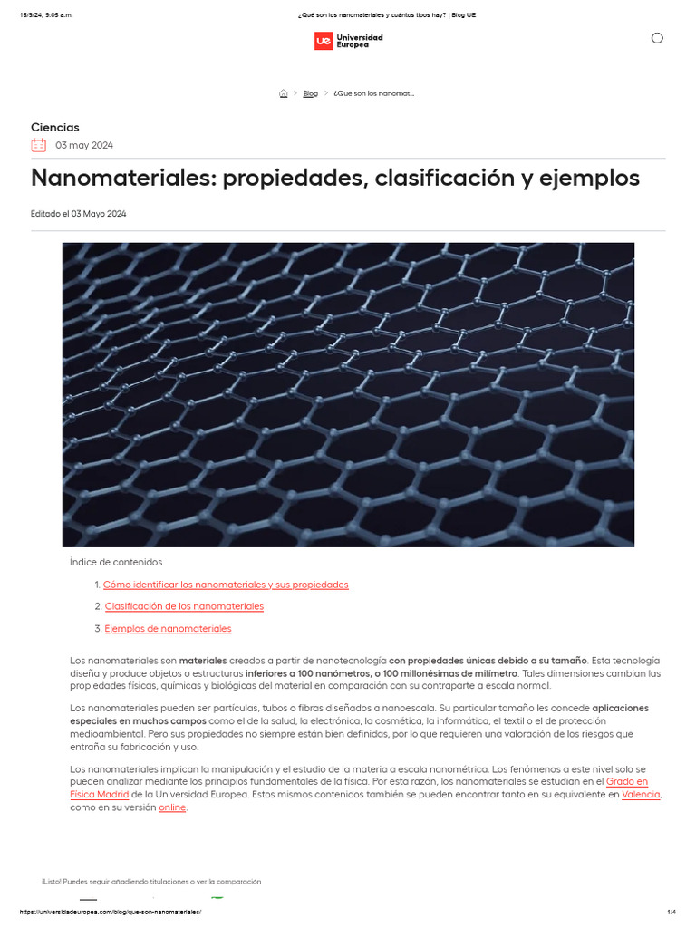 ¿Qué Son Los Nanomateriales y Cuántos Tipos Hay - Blog UE | PDF ...