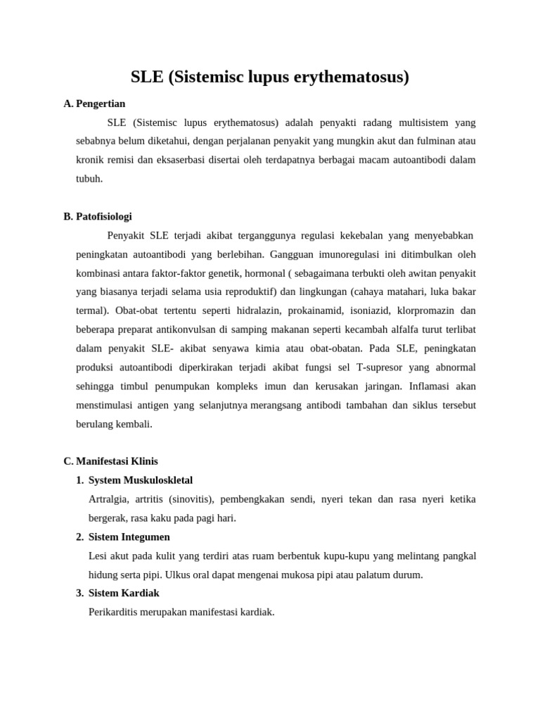 SLE (Sistemisc Lupus Erythematosus) : A. Pengertian | PDF