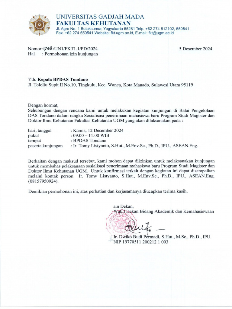 PD - Permohonan Izin Kunjungan BPDAS Tondano | PDF