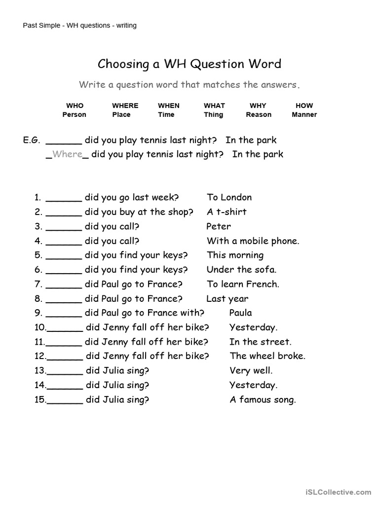 WH Questions in Past Simple Exercises | PDF
