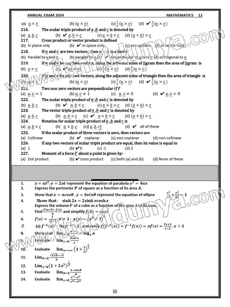 12th Class Guess Papers 2024 Math Short | PDF | Line (Geometry ...