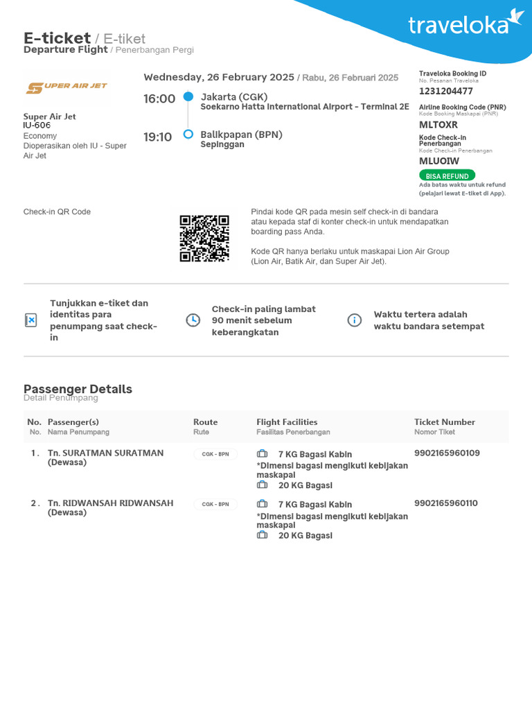 FLIGHT#1-Budi Yono Budi yono-CGK-MLUOIW-BPN-FLIGHT - ORIGINATING | PDF