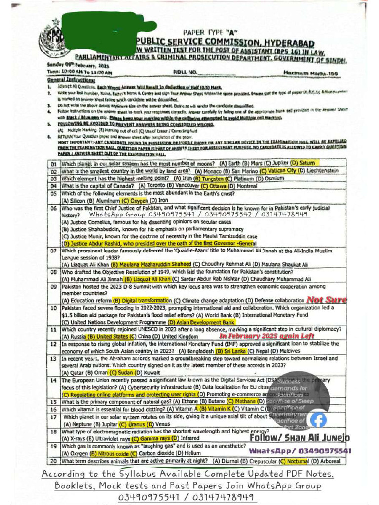 Assistant BPS 16 Solved Paper Held On 9 February 2025 SPSC | PDF