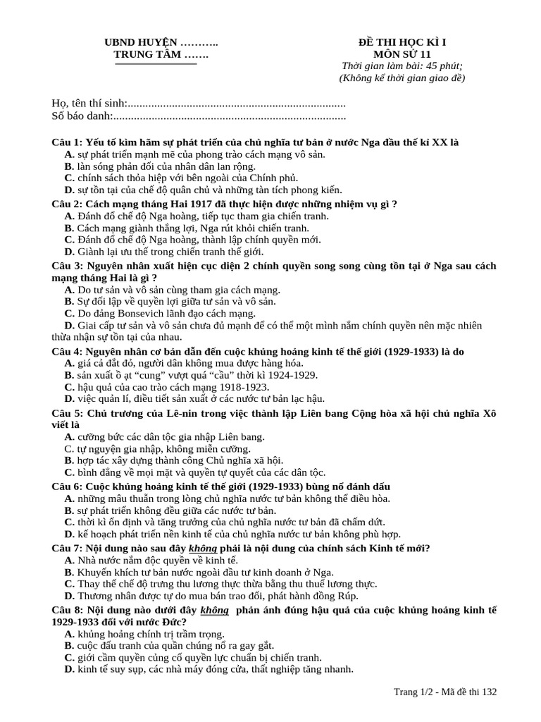 De Thi Hk1 Mon Su 11 de 7 | PDF