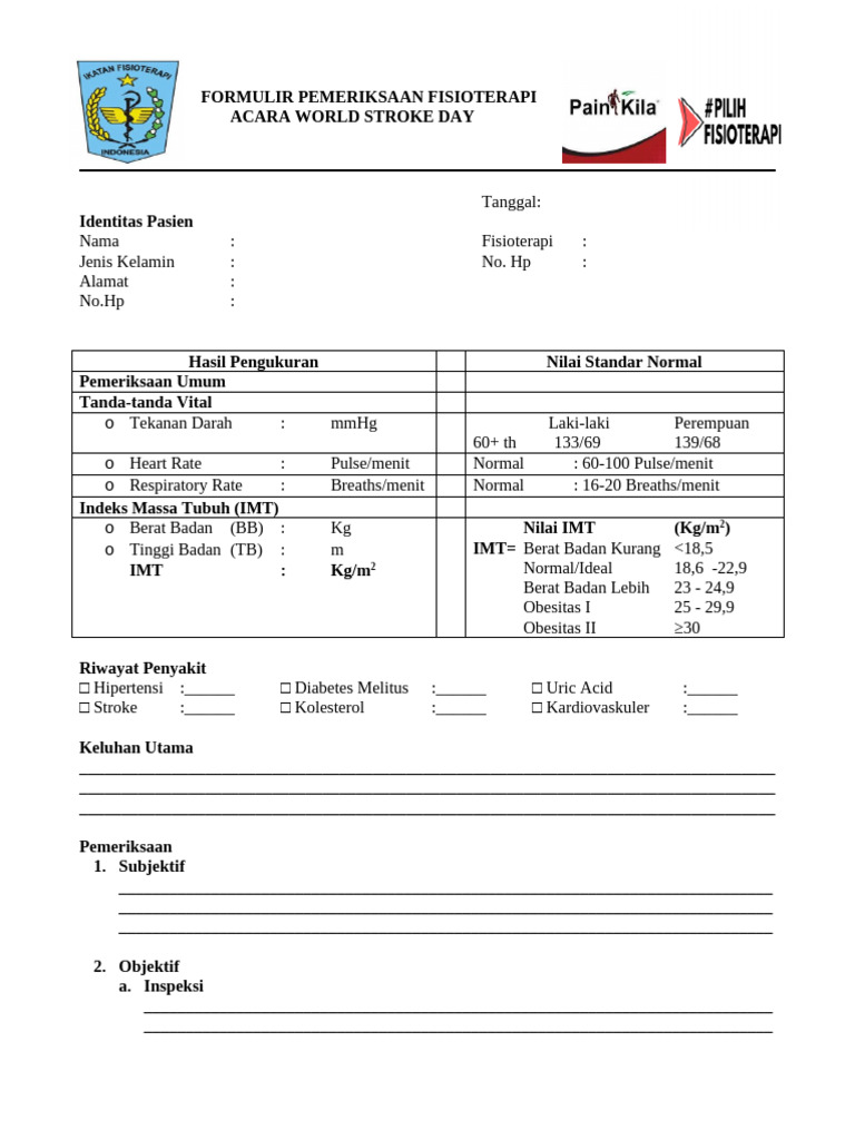 Formulir Pemeriksaan Fisioterapi | PDF