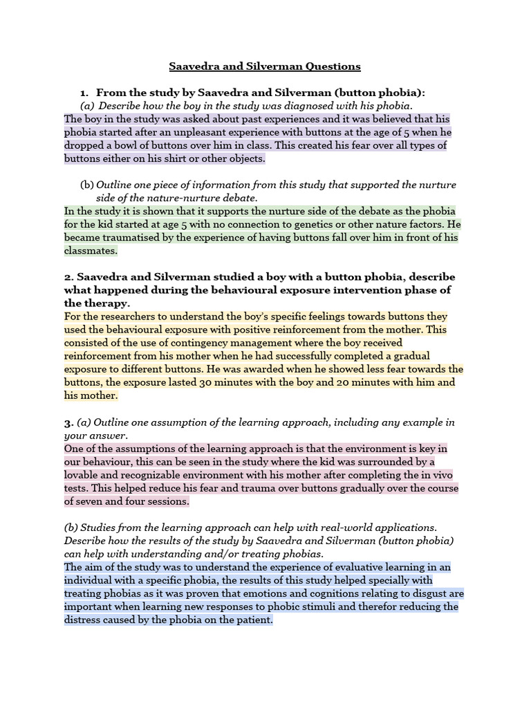 Button Phobia Case Study Analysis | PDF | Phobia | Fear