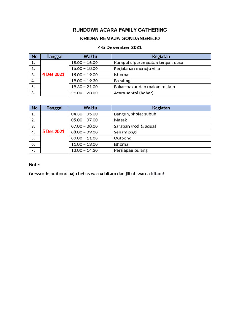 Rundown Acara Family Gathering-1 | PDF