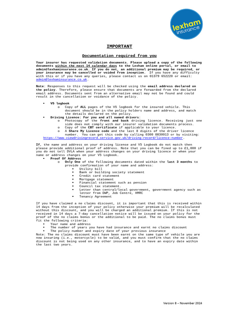 Required Insurance Documentation Guide | PDF | Driver's License | Insurance