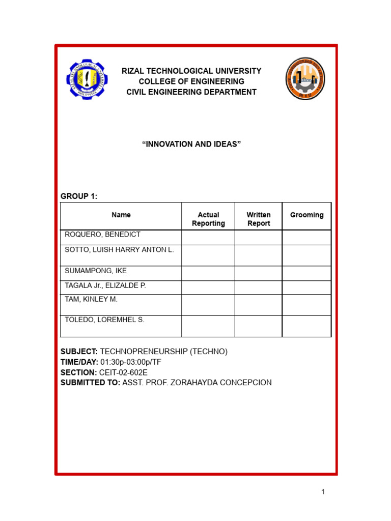 GROUP-1-TECHNO-OUTLINE | PDF | Innovation | Idea