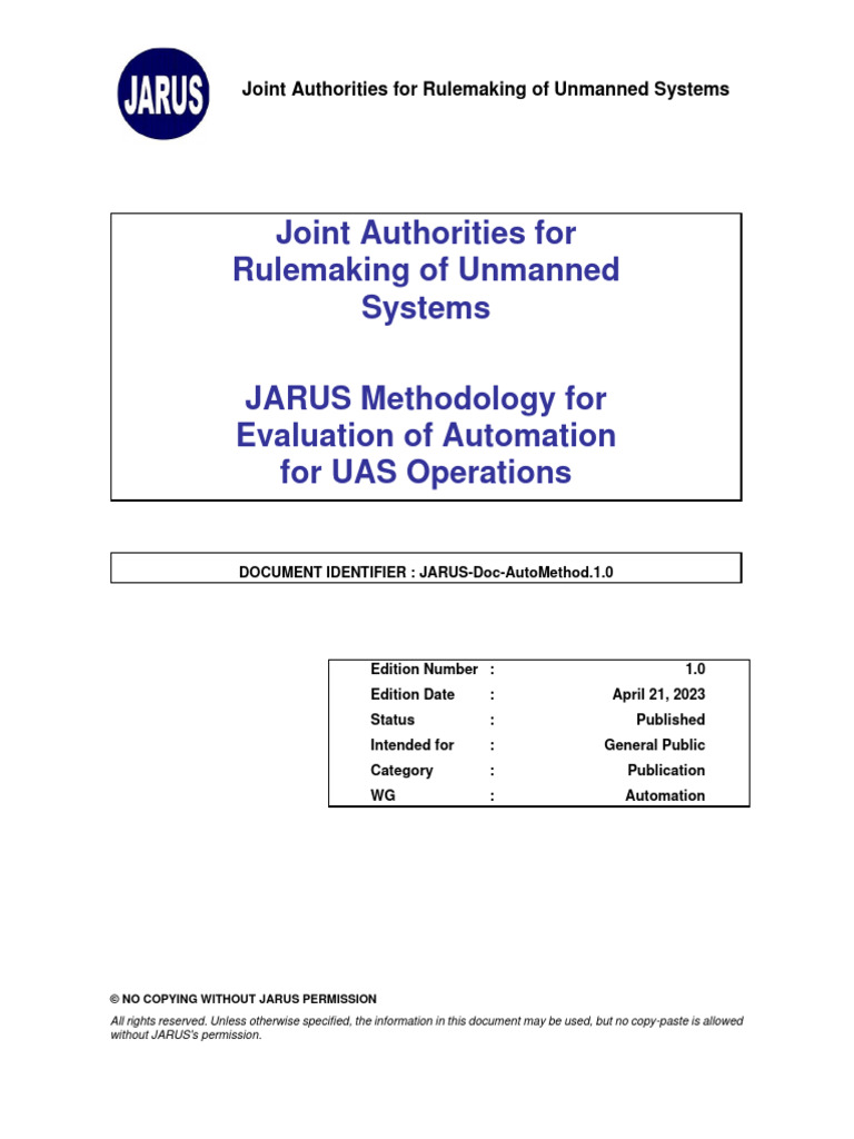 Jar 21 Doc JARUS Methodology For Evaluation of Automation For UAS ...
