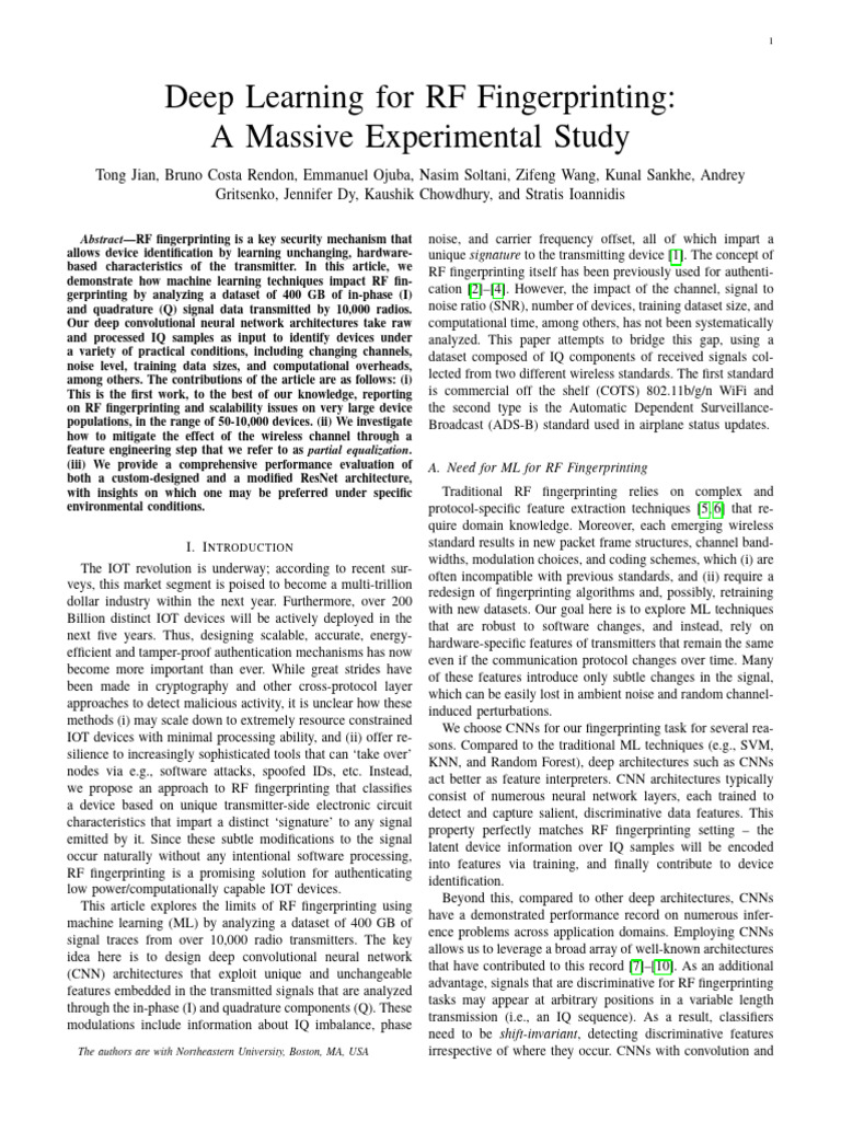 Deep Learning For RF Fingerprinting A Massive Experimental Study | PDF ...