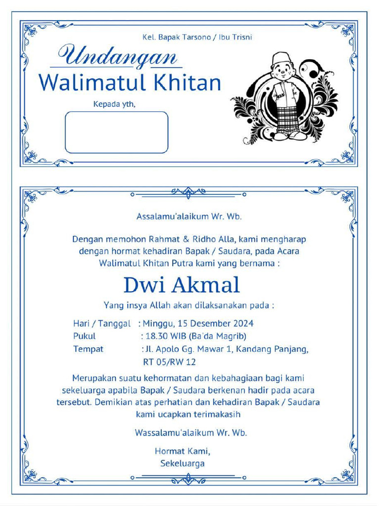 undangan walimatul khitan akmal | PDF